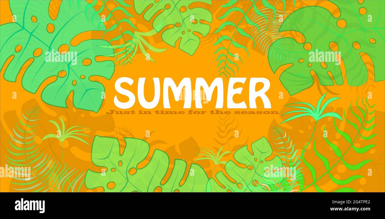 Orange summer banner with tropical plants. Vector illustration Stock ...