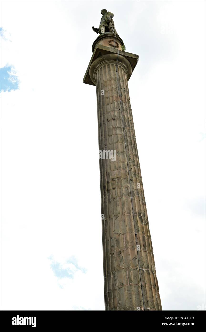 A view of a monumental memorial column in the Borders town of ...