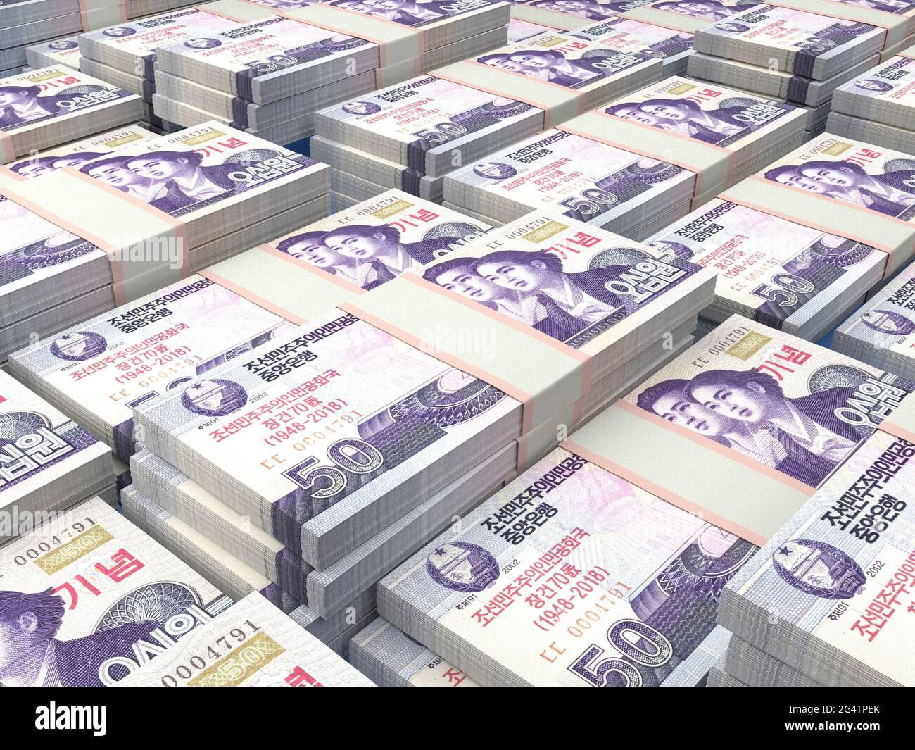 Money of North Korea. North Korean won bills. KPW banknotes. 50 won ...