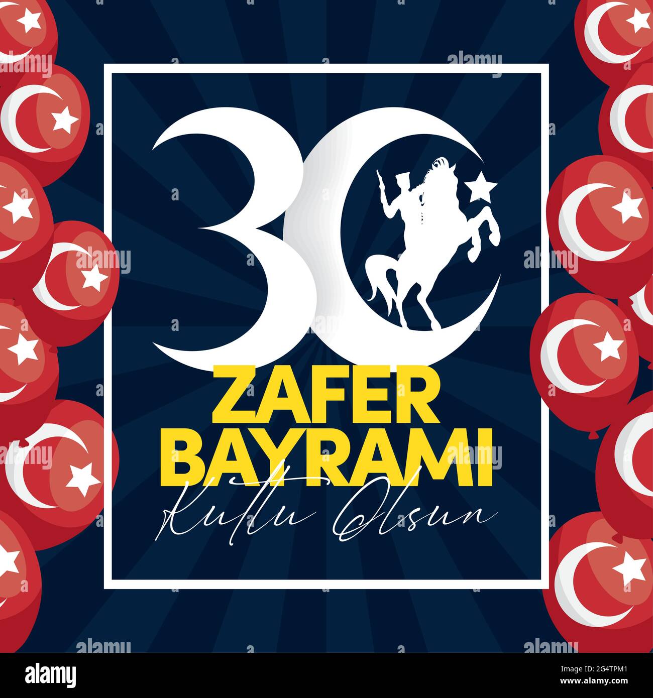 Zafer bayrami 30 august poster with soldier on horse and balloons Stock ...