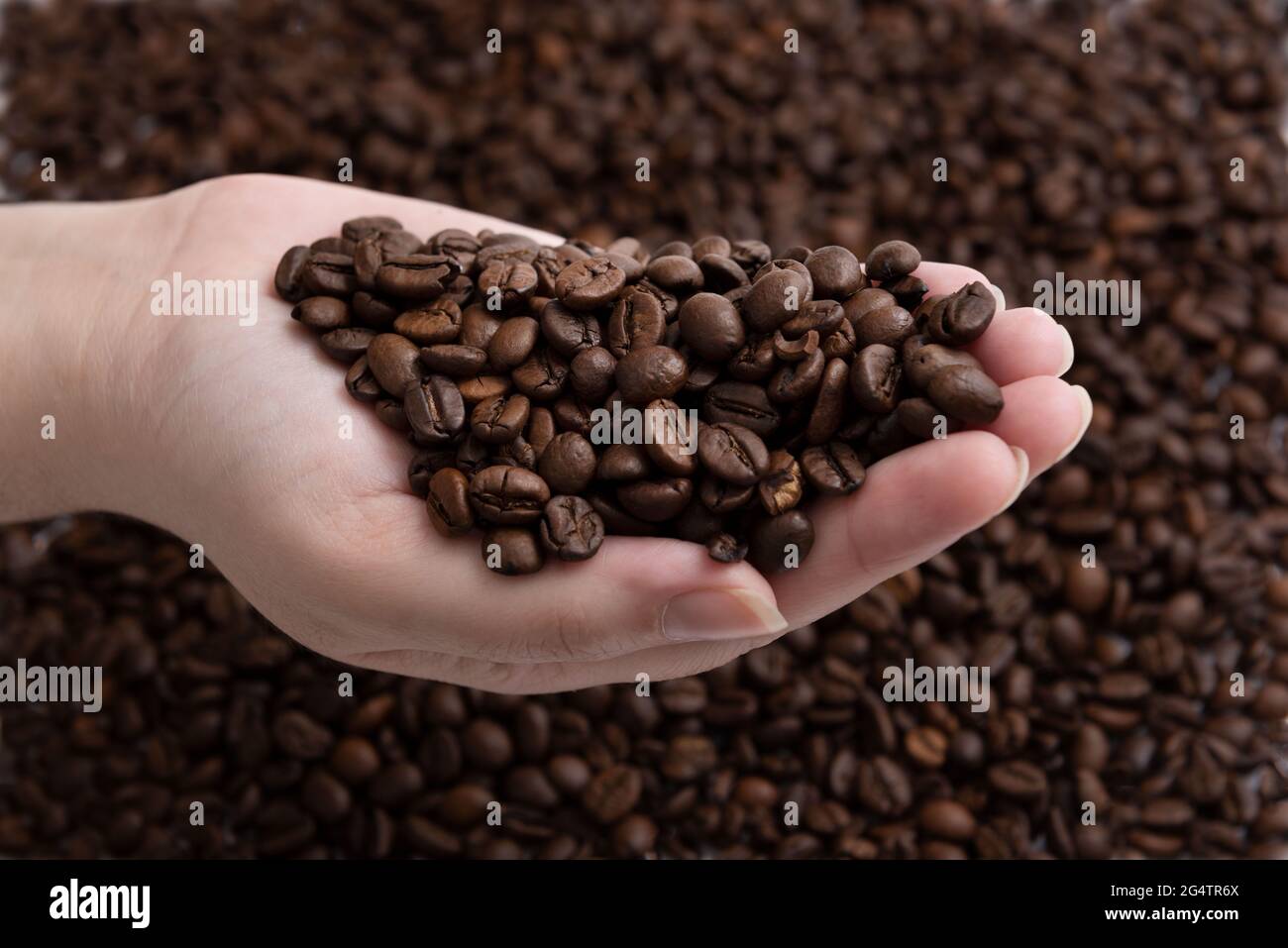 Woman hand with coffee isolated on coffee background Stock Photo - Alamy
