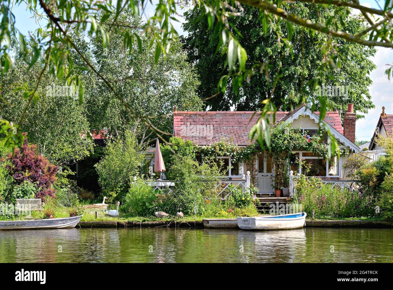 The front of an old riverside cottage on Pharaohs Island by the River ...