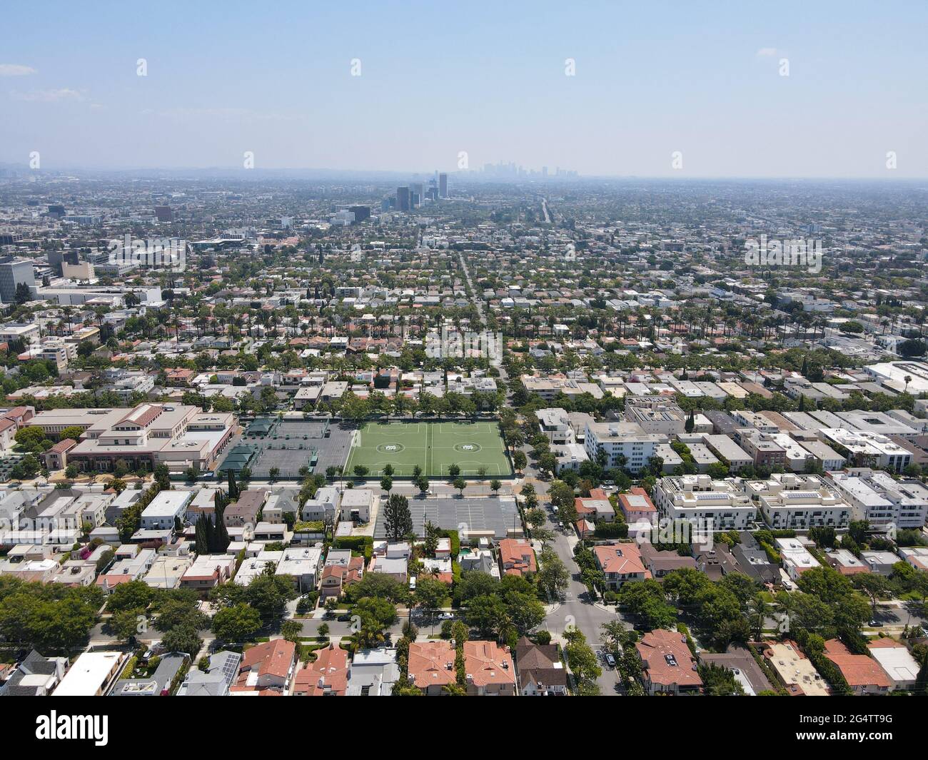 Aerial view of Beverly Hills, city in California's Los Angeles County ...