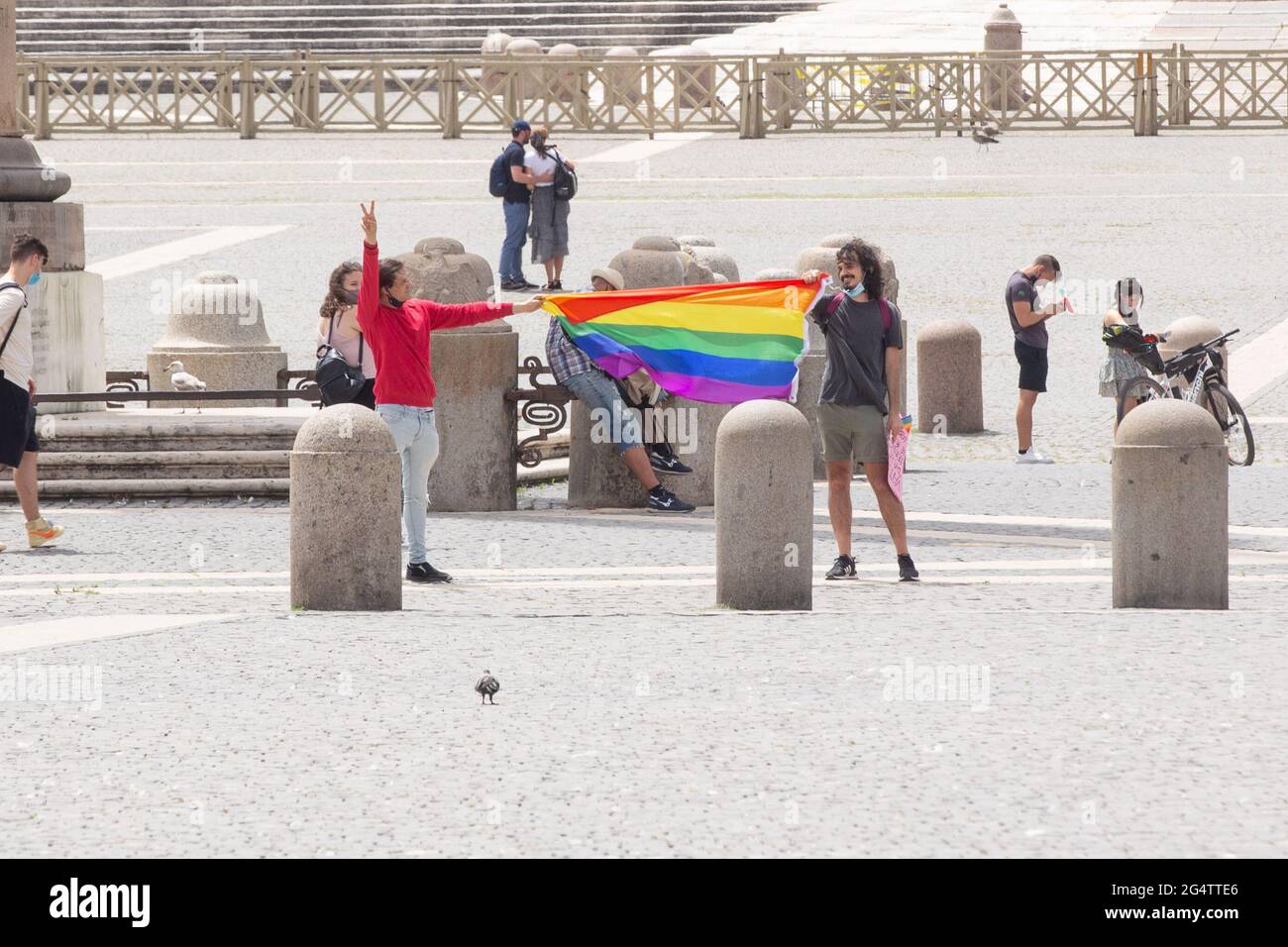Rome, Italy. 23rd June, 2021. Protest blitz of two activists of LGBT ...