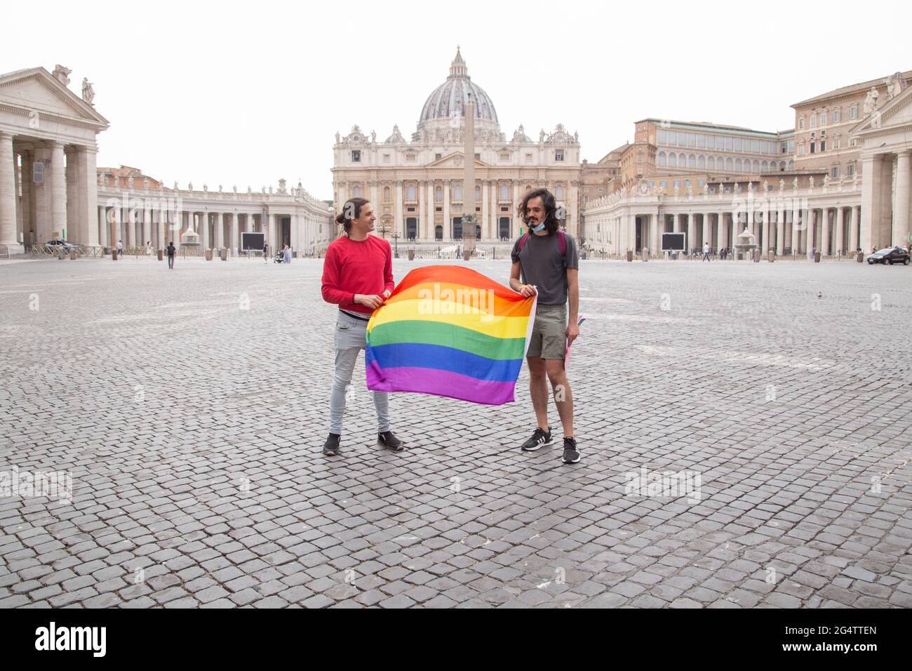 Rome, Italy. 23rd June, 2021. Two LGBT activists in front of St. Peter ...