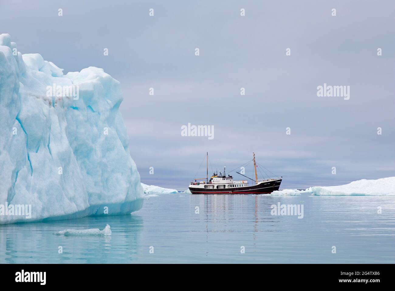 Arctic expedition ship MS Cape Race visiting Monacobreen, glacier in ...