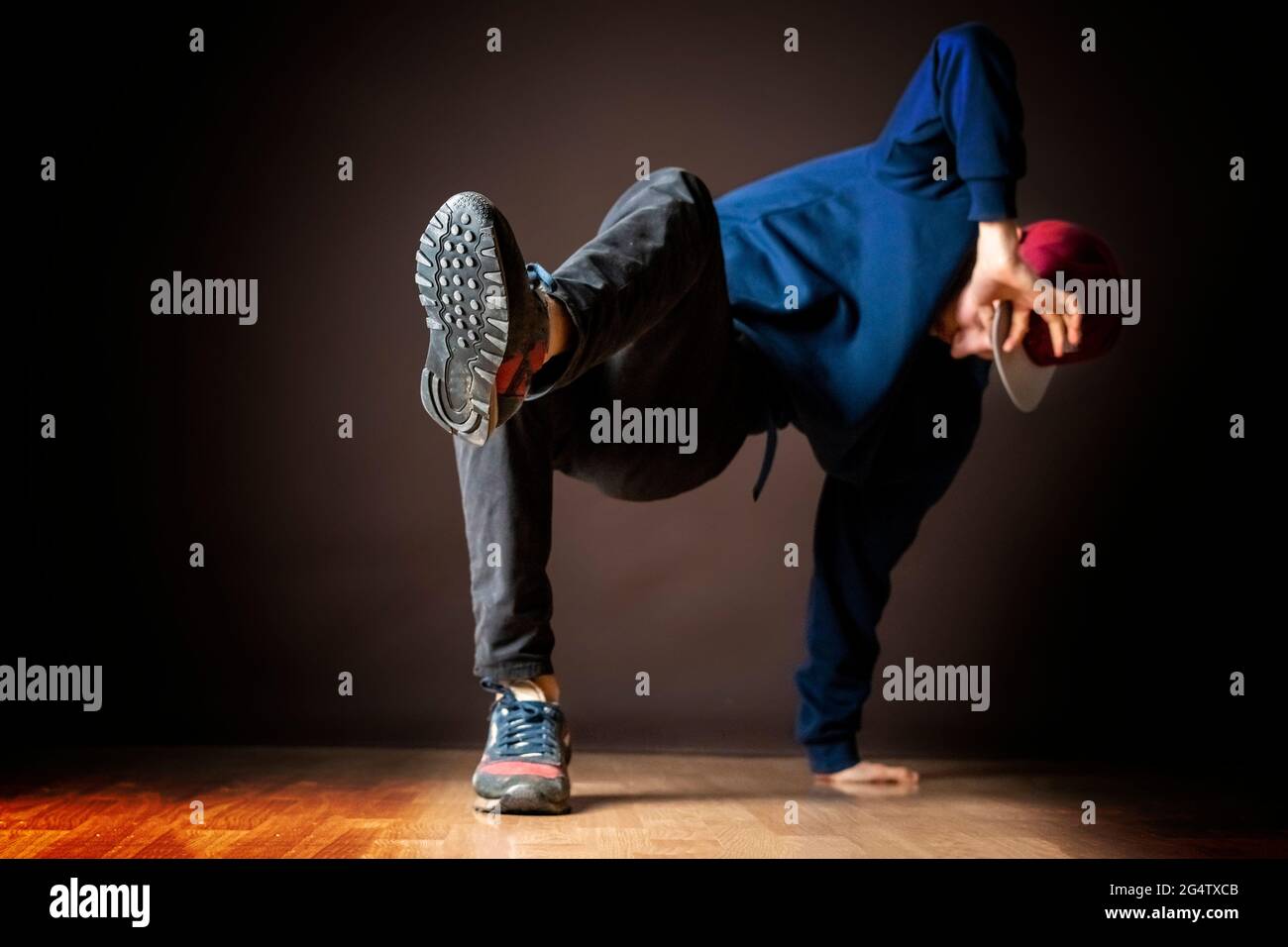 attractive male street dancer perform break dance footwork Stock Photo ...