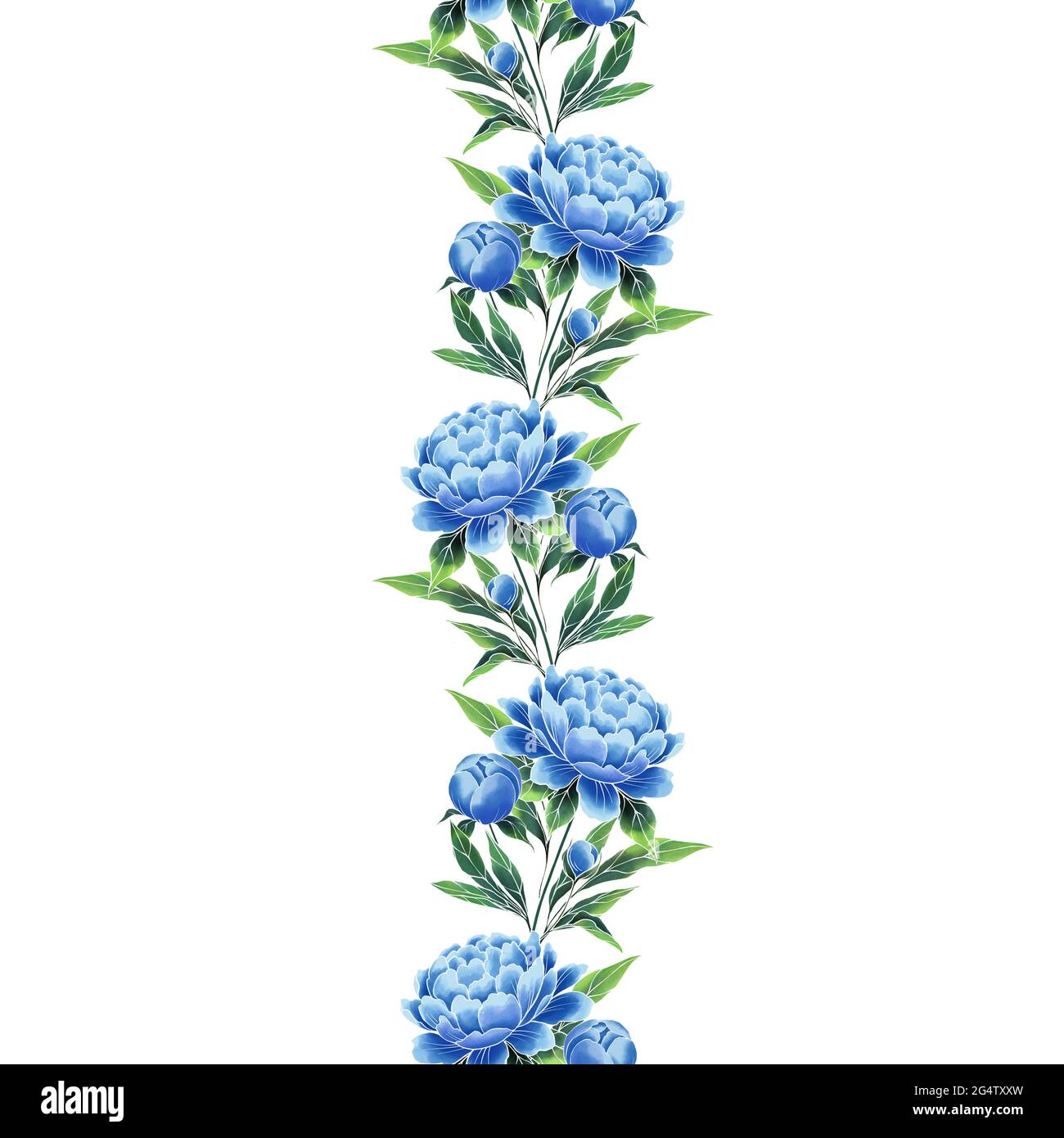Decorative border. Blue peony flowers, seamless floral pattern Stock ...