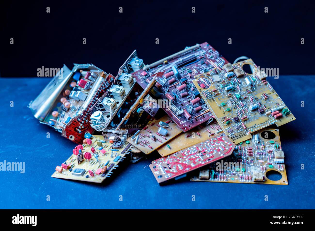 closeup photo of bunch of computer electric detail on dark background ...