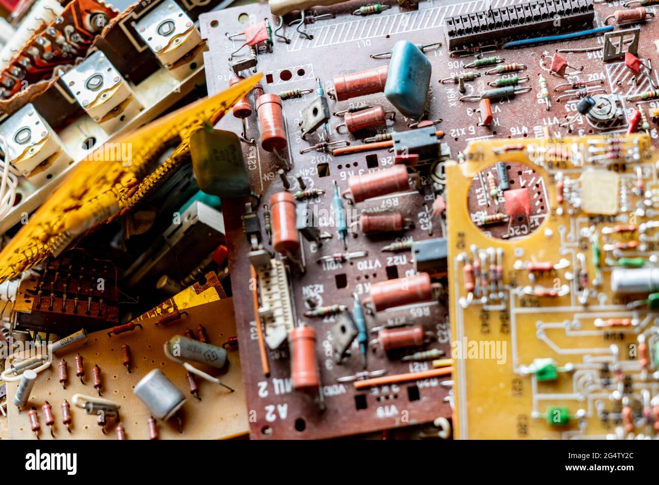 closeup photo of bunch of computer electric detail on dark background ...