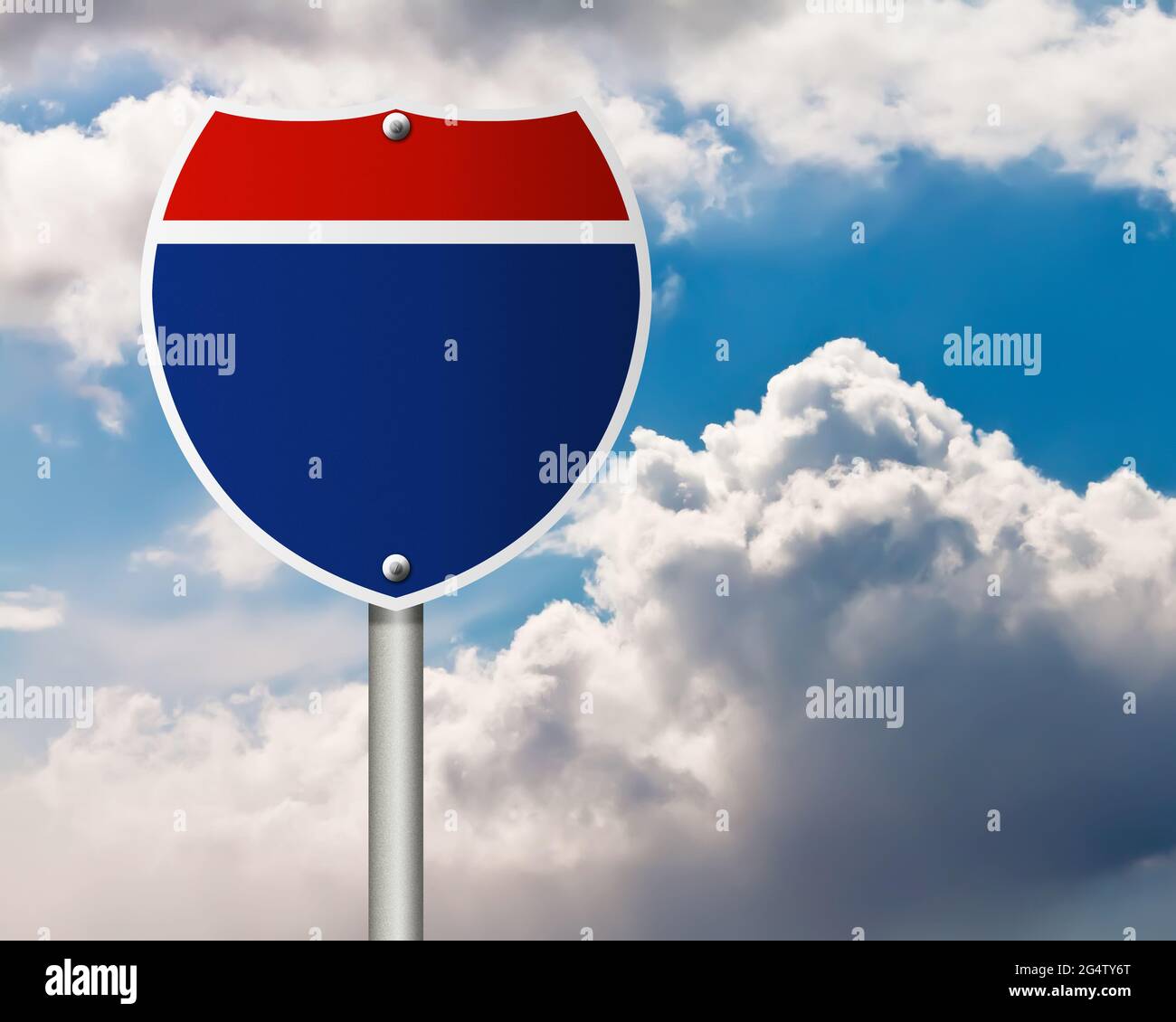 Empty road sign on blue cloudy sky background Stock Photo - Alamy