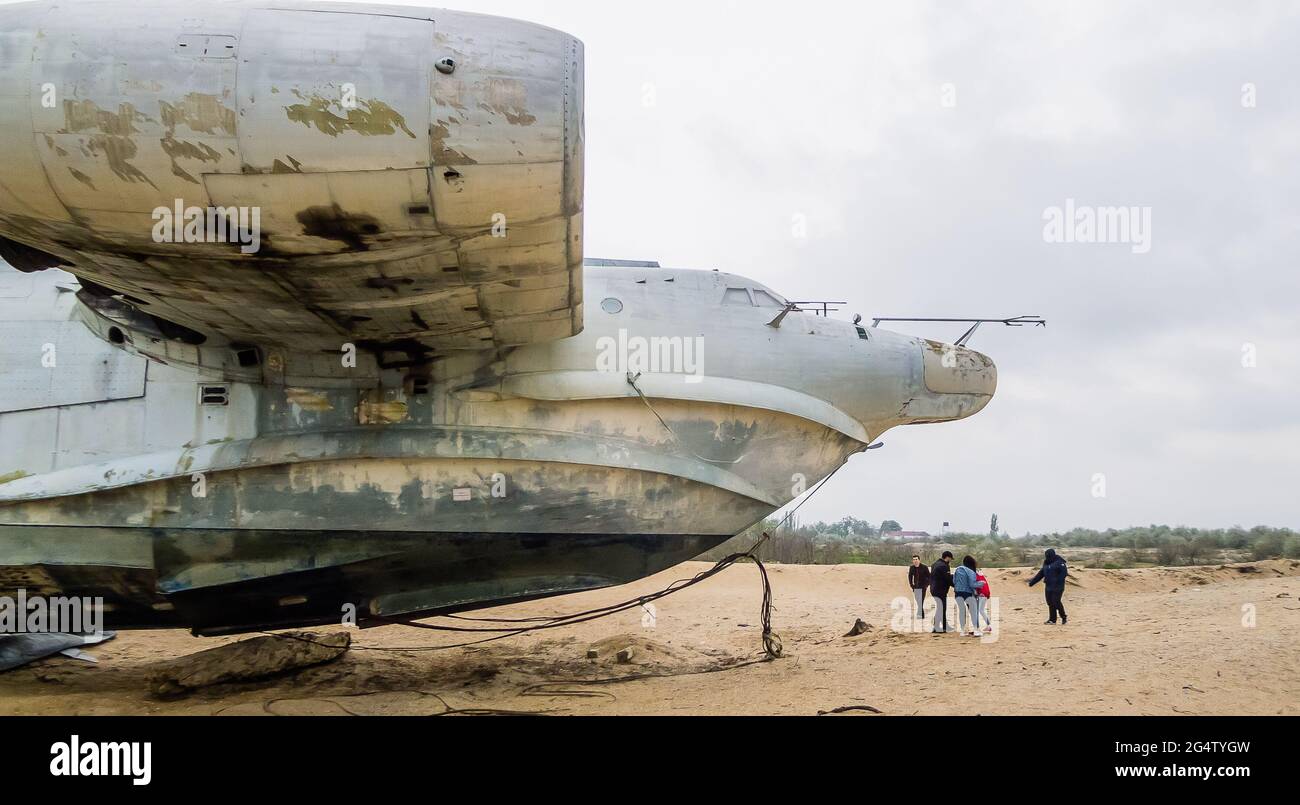 Rocket ship-ekranoplan project 903 "Lun" on the Caspian Sea shore ...