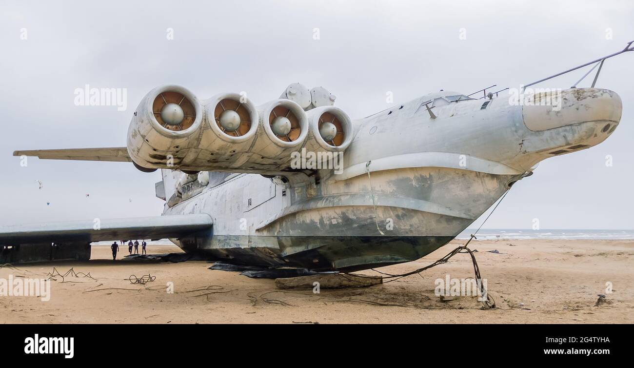 Rocket ship-ekranoplan project 903 "Lun" on the Caspian Sea shore ...