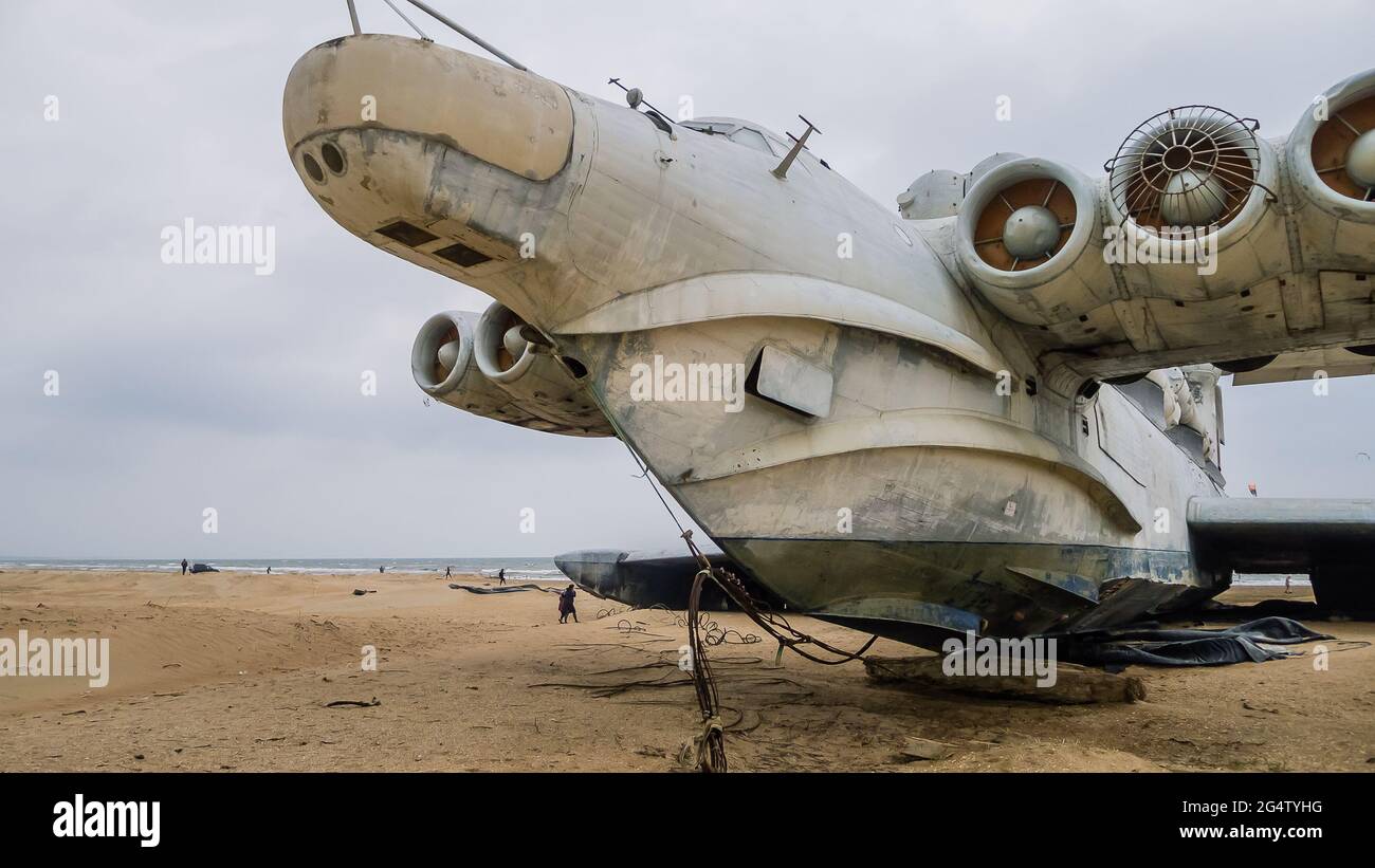 Rocket ship-ekranoplan project 903 "Lun" on the Caspian Sea shore ...