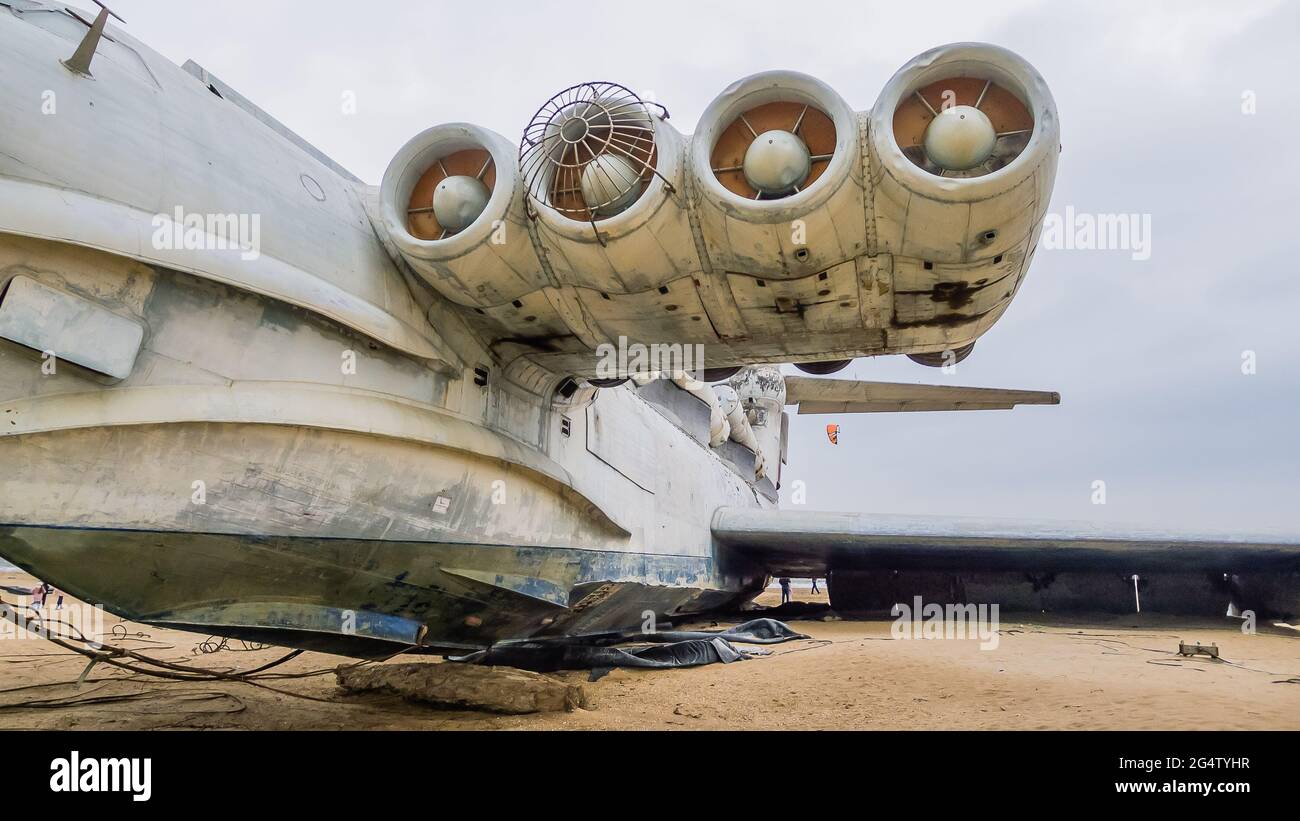 Rocket ship-ekranoplan project 903 "Lun" on the Caspian Sea shore ...