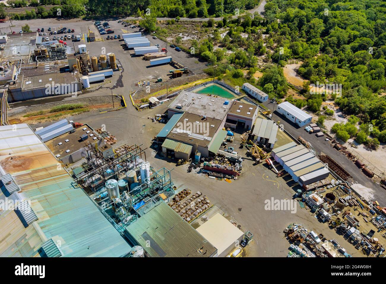 Aerial view chemical industry production building with tanks for the ...