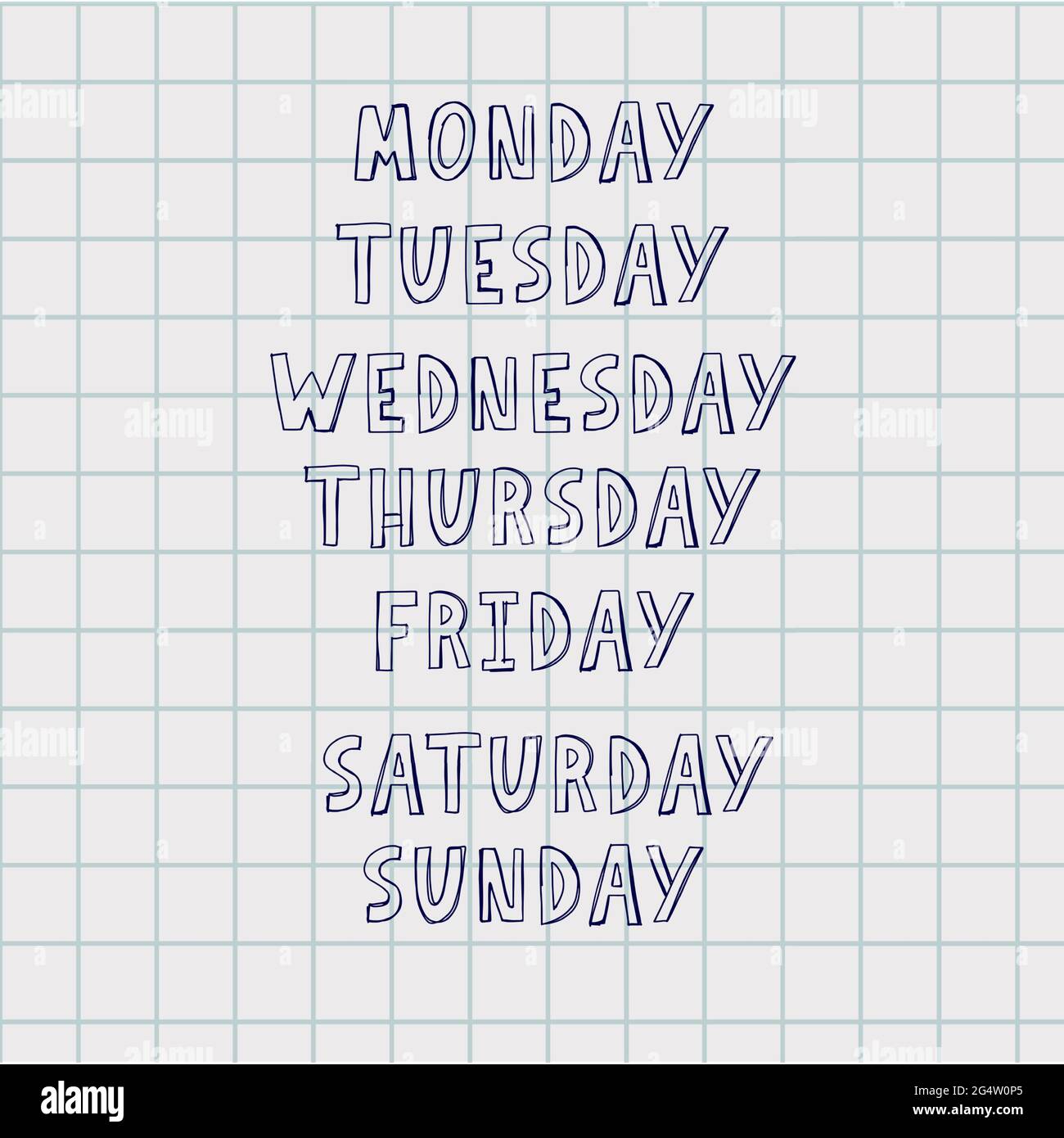 Handwritten Days of Week. Sunday, Monday, Tuesday, Wednesday, Thursday ...