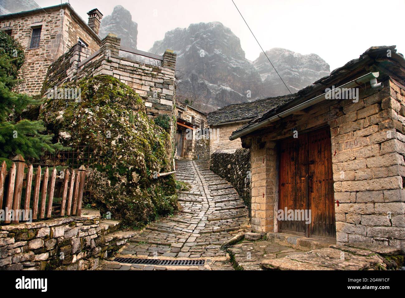 Picturesque alley in Mikro Papigo, one of the most beautiful greek ...