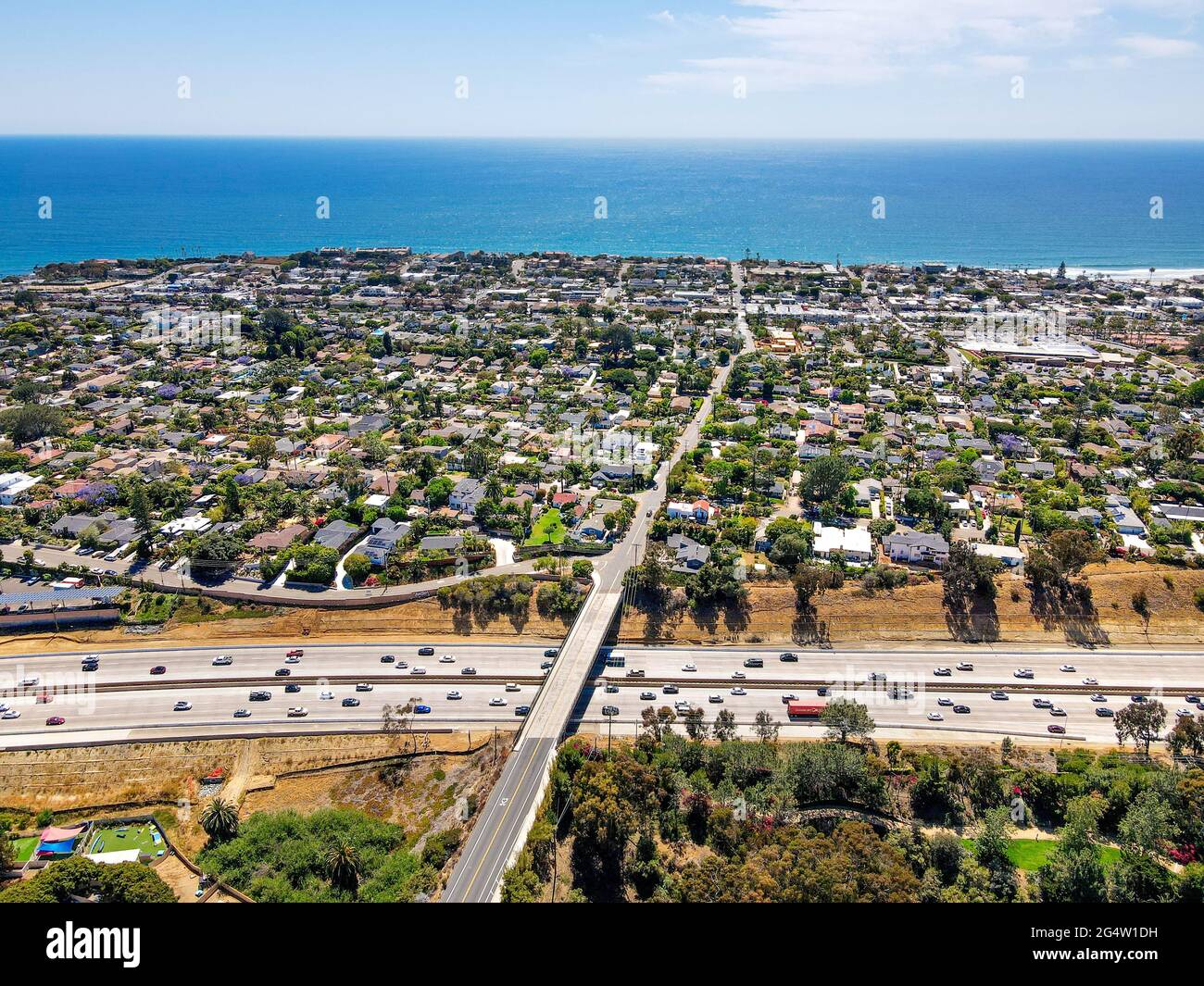 Aerial view of highway transportation with small traffic, highway ...
