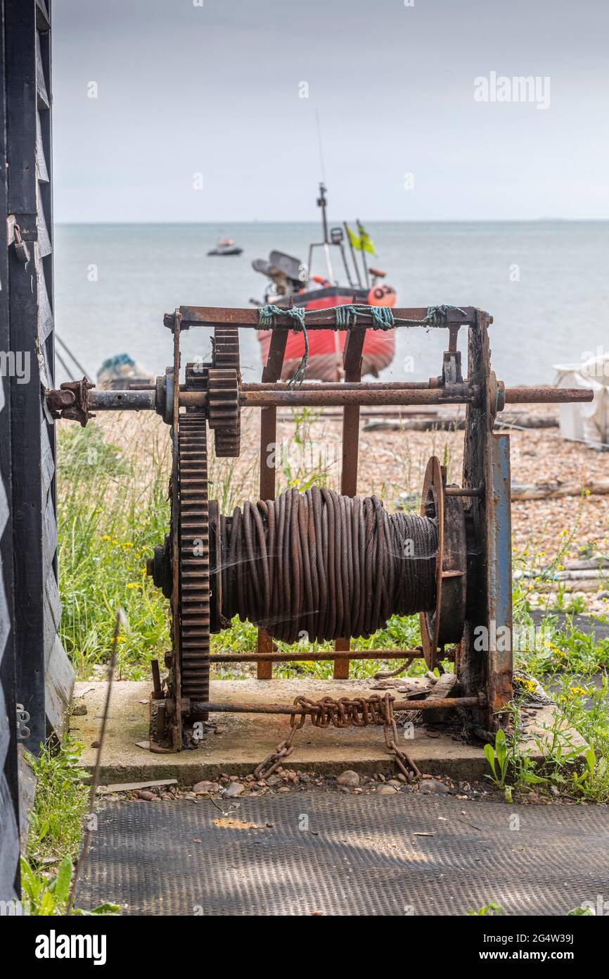 An old rusting winch on Fisherman’s beach, Hythe, Kent Stock Photo - Alamy