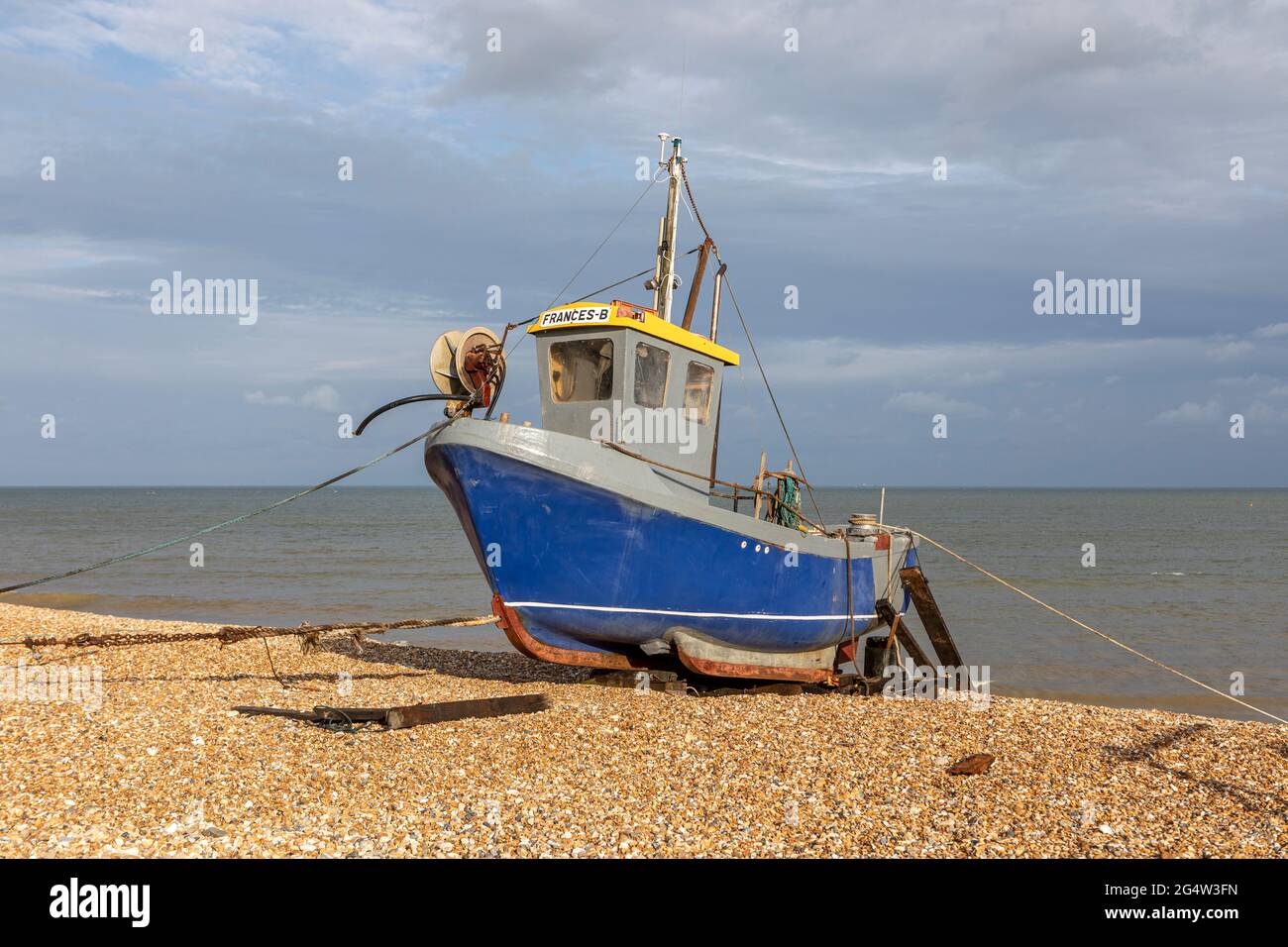 A small fishing boat on Fisherman’s beach, Hythe, Kent, UK Stock Photo ...