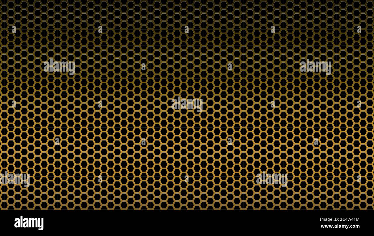 2D background of a golden hexagon-shaped mesh with black holes Stock ...