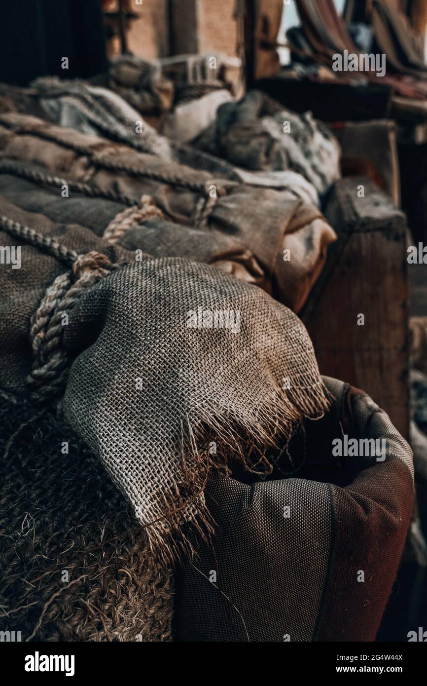 Old fabrics like medieval store Stock Photo - Alamy