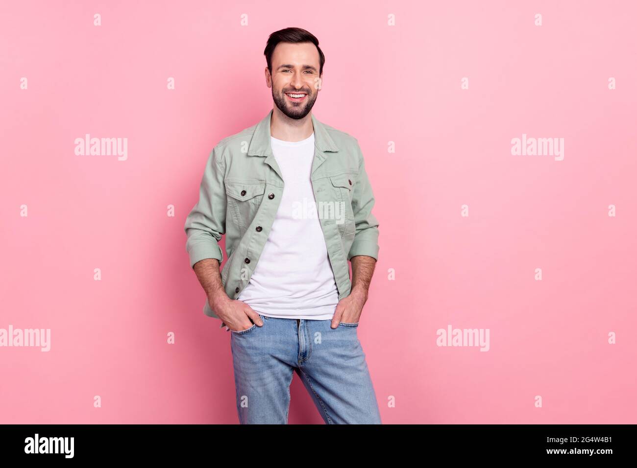 Portrait of attractive cheerful content guy wearing cosy clothes ...