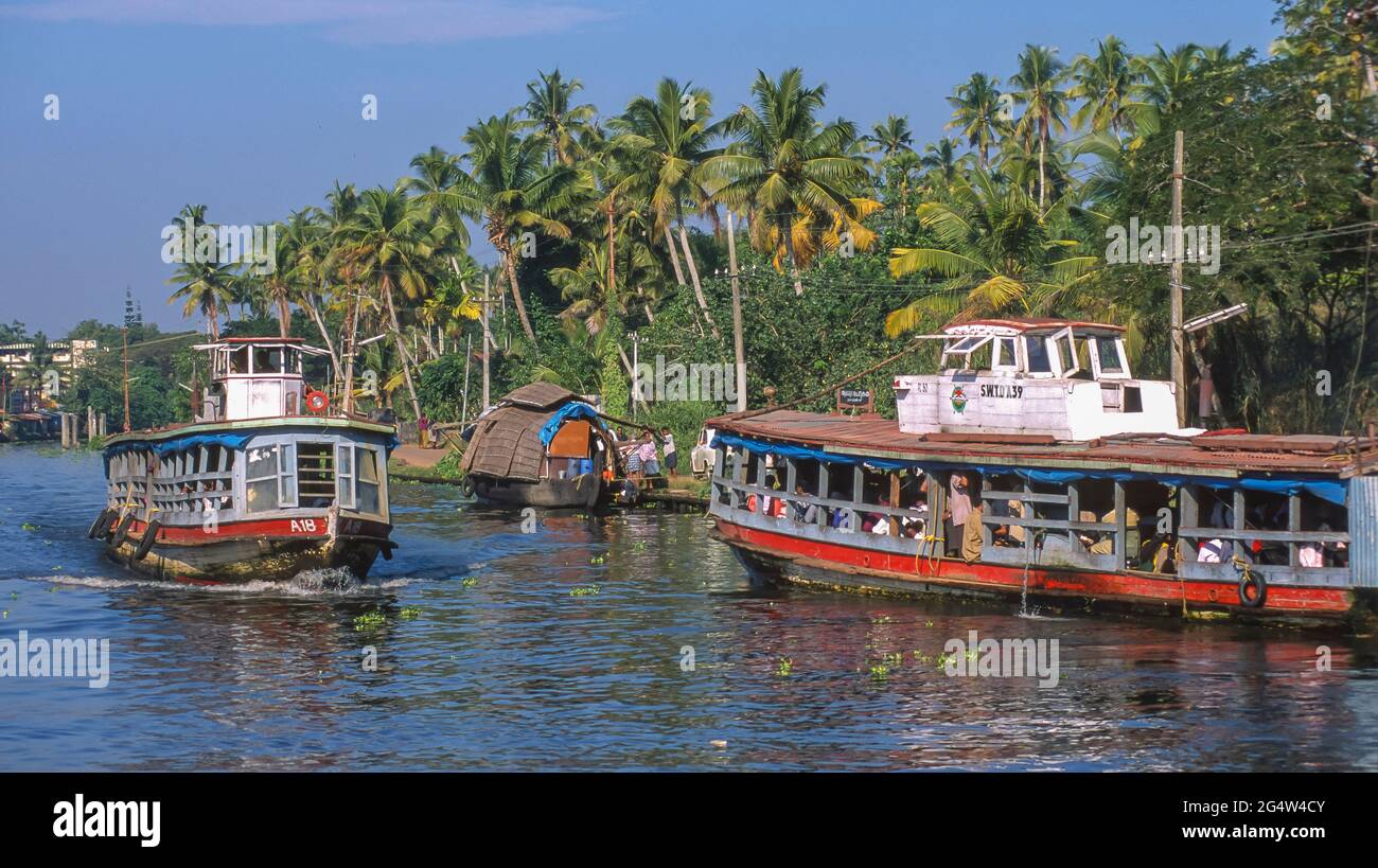 KERALA, INDIA - Ferry boats on river, backwaters Stock Photo - Alamy