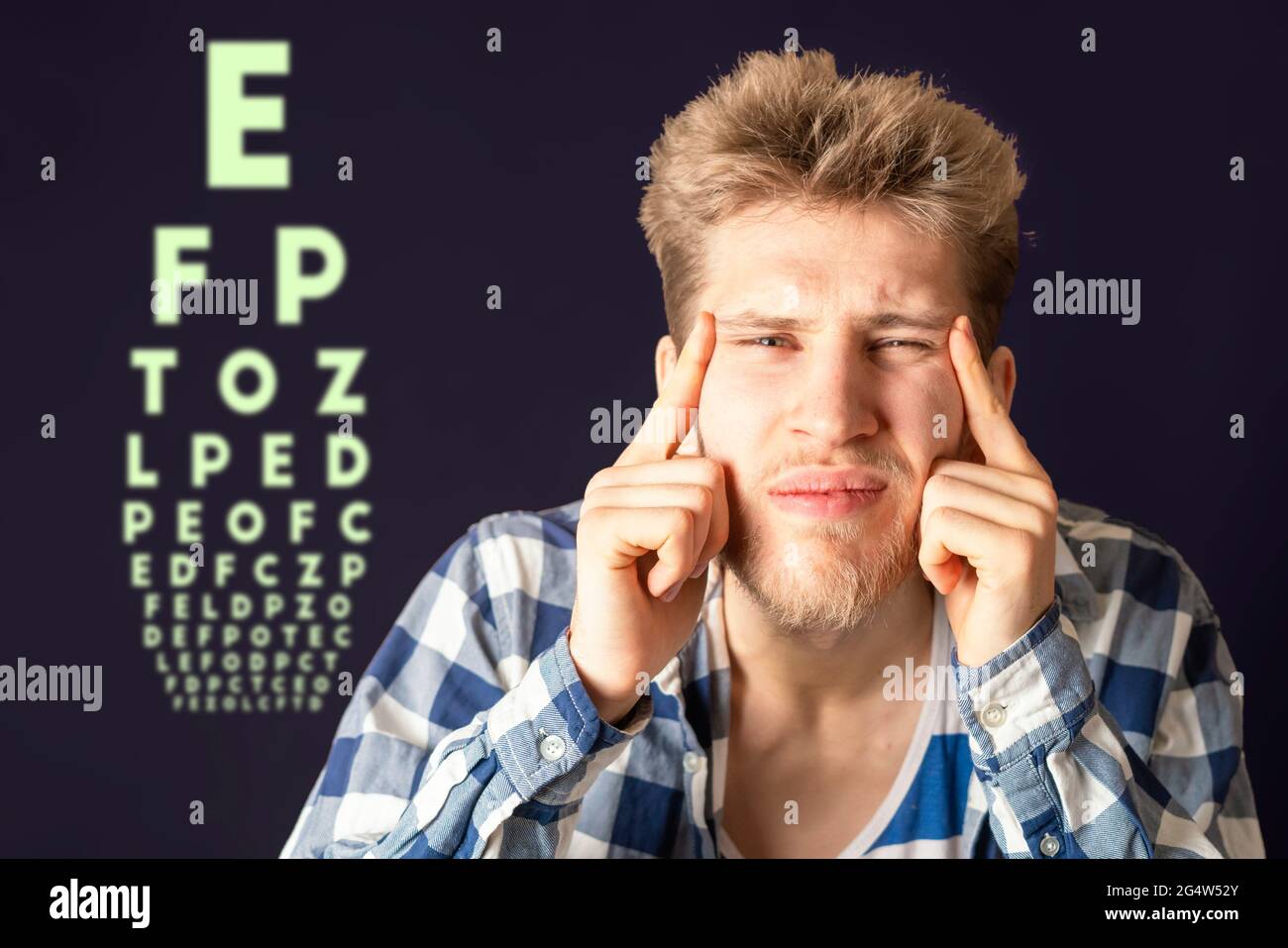 young male test eye vision and cover eye with hand Stock Photo - Alamy