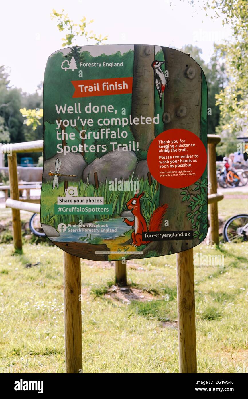 Well Done Finish sign on Gruffalo trail at Alice Holt Forest, Alton ...