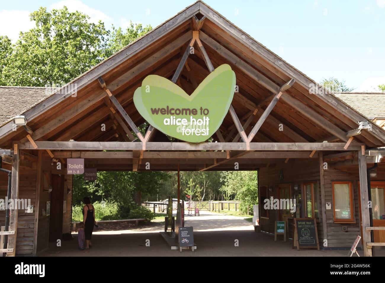 Welcome to Alice Holt Forest sign, Alton, Surrey, UK, Summer June 2021 ...