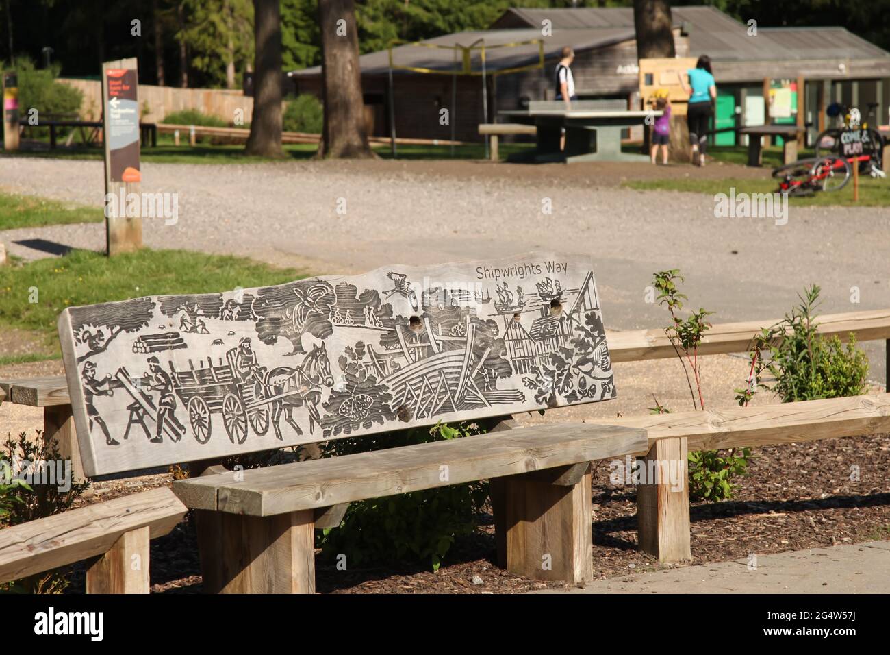 Shipwright's Way carving on back of bench, Alice Holt Forest, Alton ...
