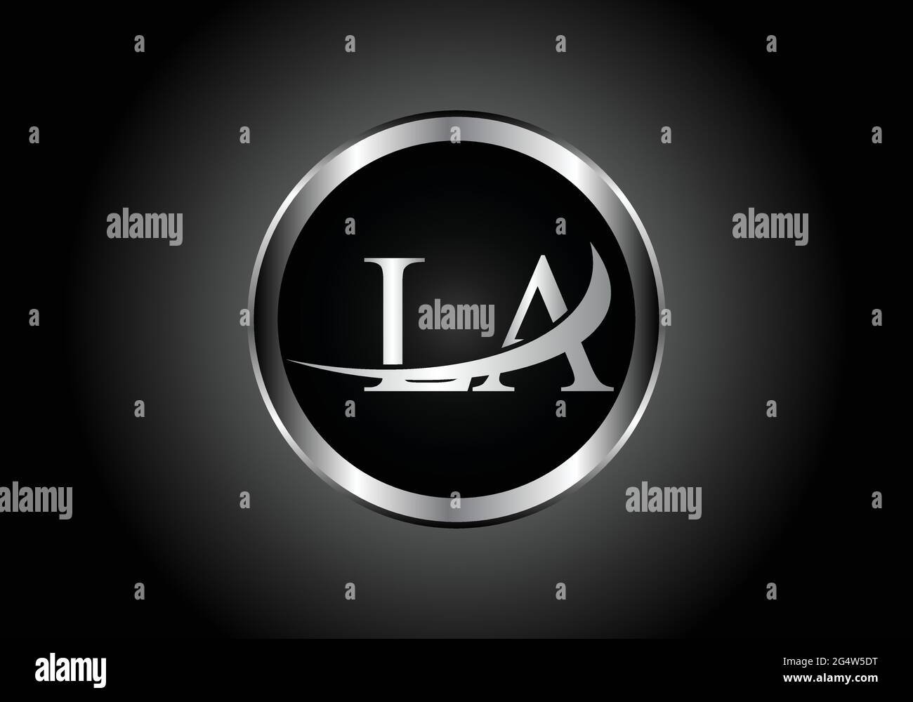 silver letter LA metal combination alphabet logo icon design with grey ...