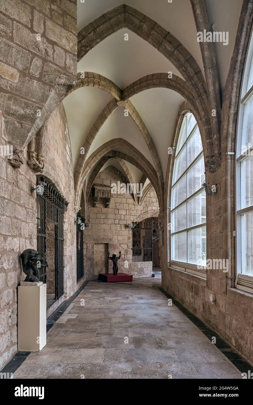 Gothic lower cloister from the 14th century in the Segorbe Cathedral ...