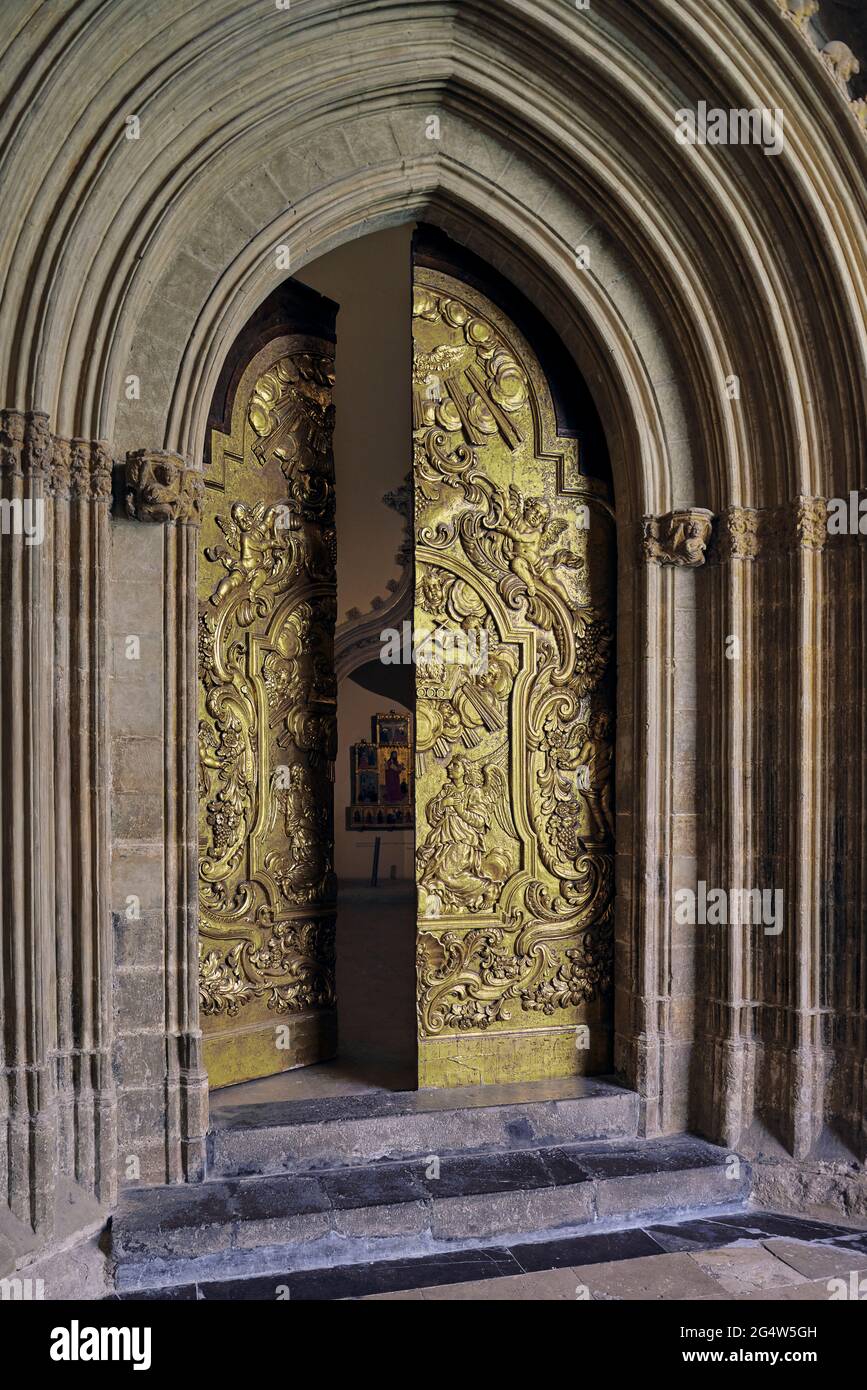 Entrance door to the cathedral temple of Segorbe from the cloister ...