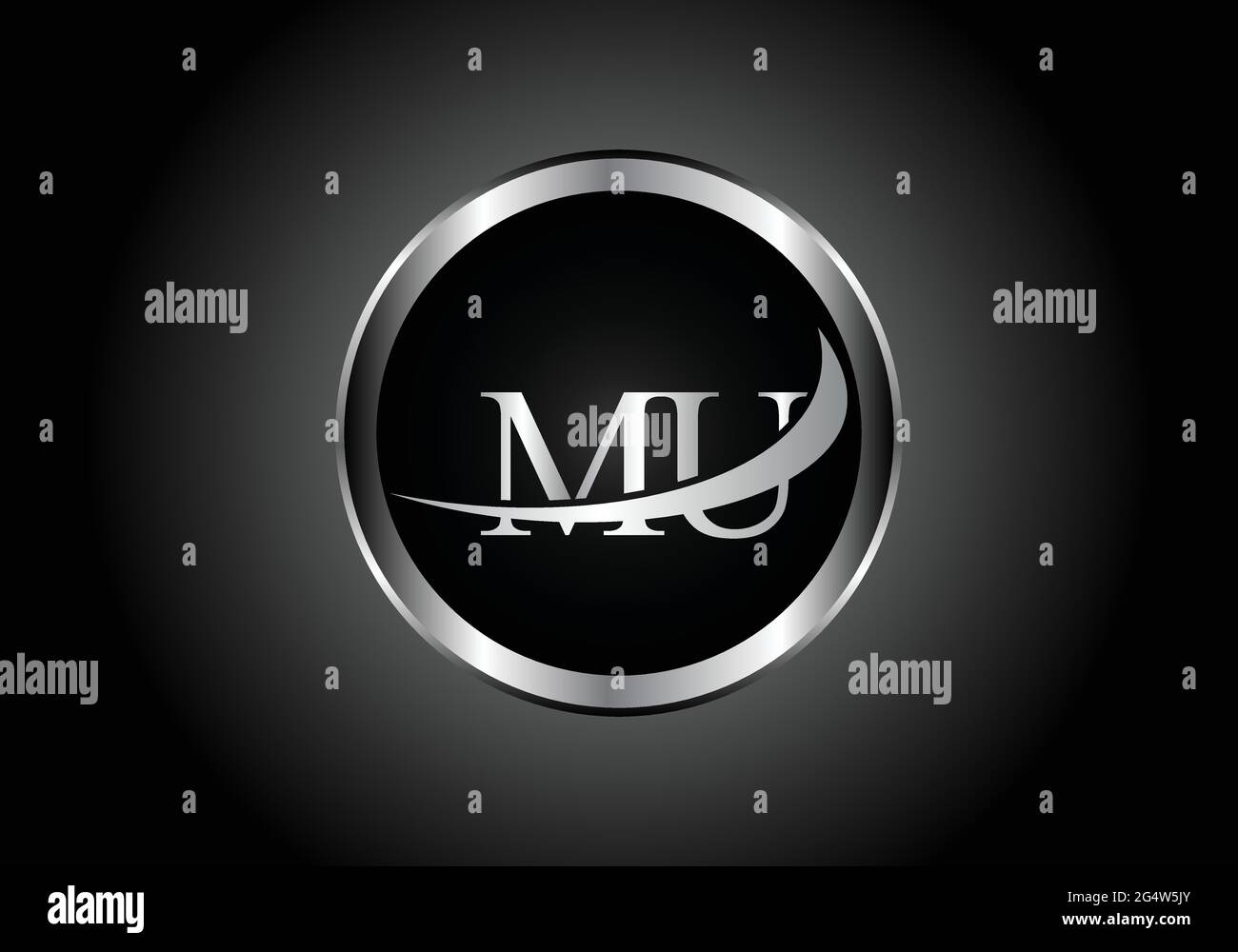silver letter MU metal combination alphabet logo icon design with grey ...