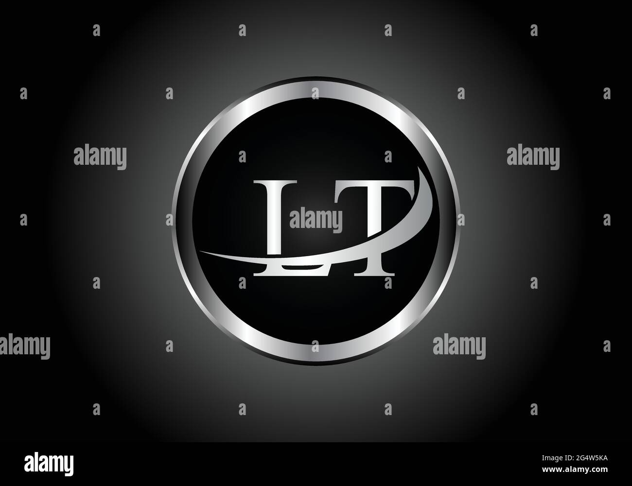 silver letter LT metal combination alphabet logo icon design with grey ...