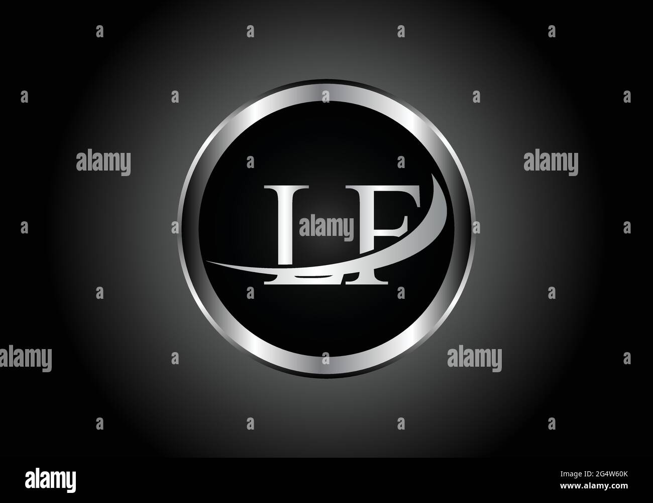 silver letter LF metal combination alphabet logo icon design with grey ...