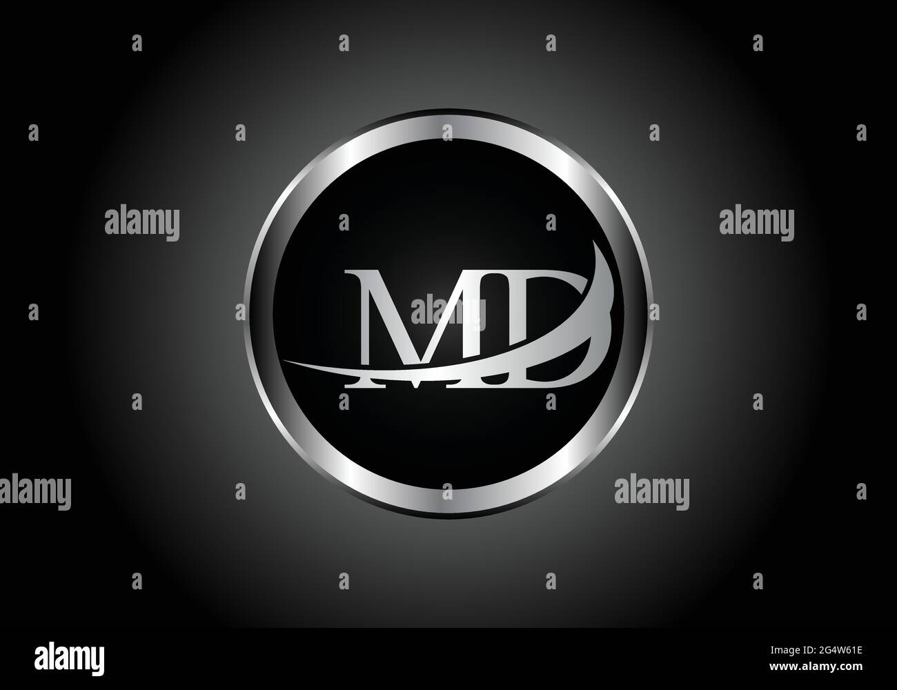 silver letter MD metal combination alphabet logo icon design with grey ...