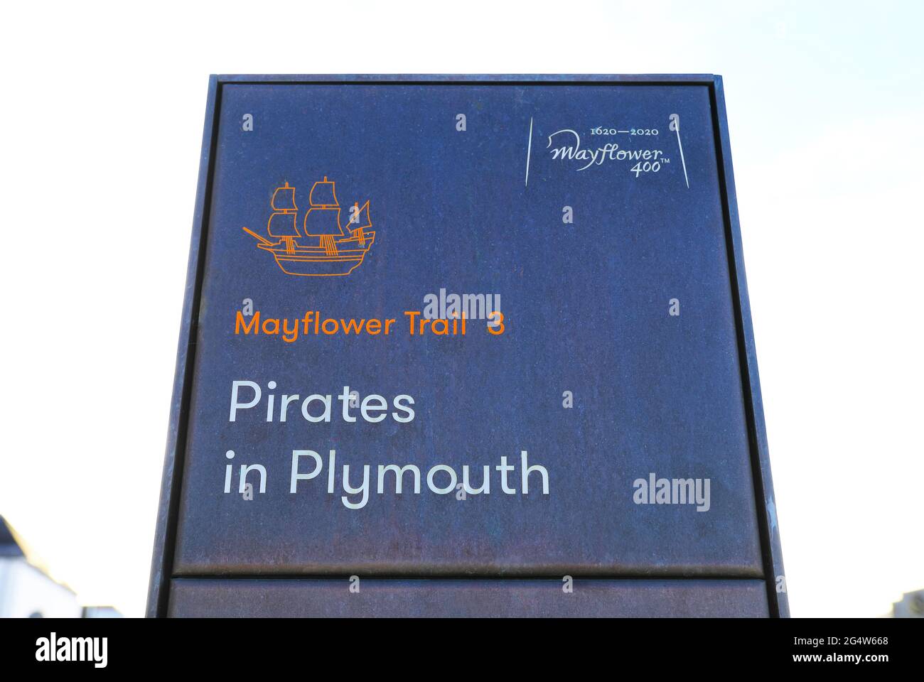 A sign on the Mayflower 400 trail, commemorating 400 years since 102 ...