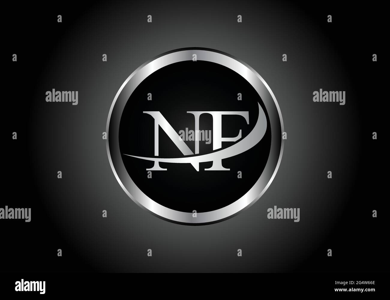 silver letter NF metal combination alphabet logo icon design with grey ...
