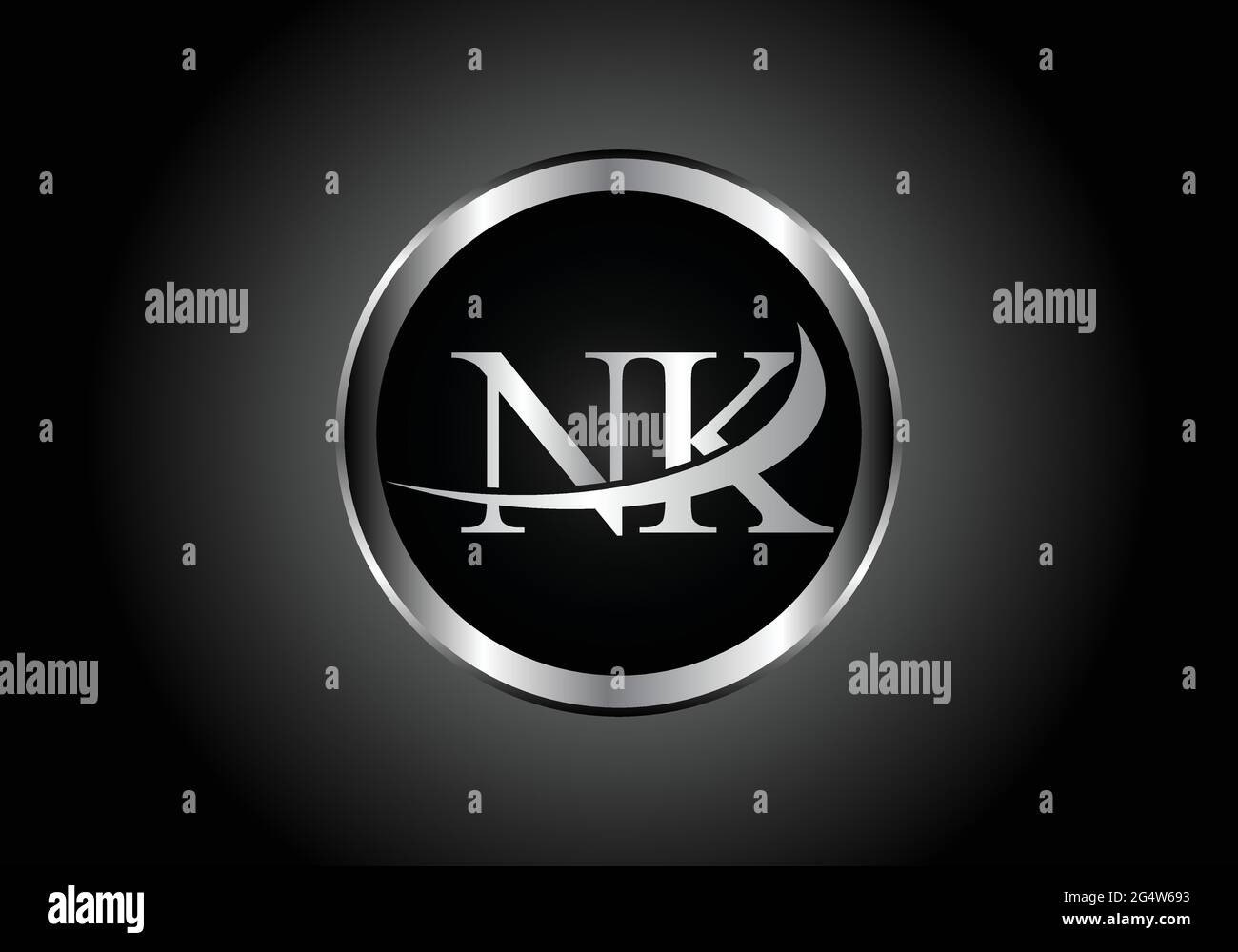 silver letter NK metal combination alphabet logo icon design with grey ...