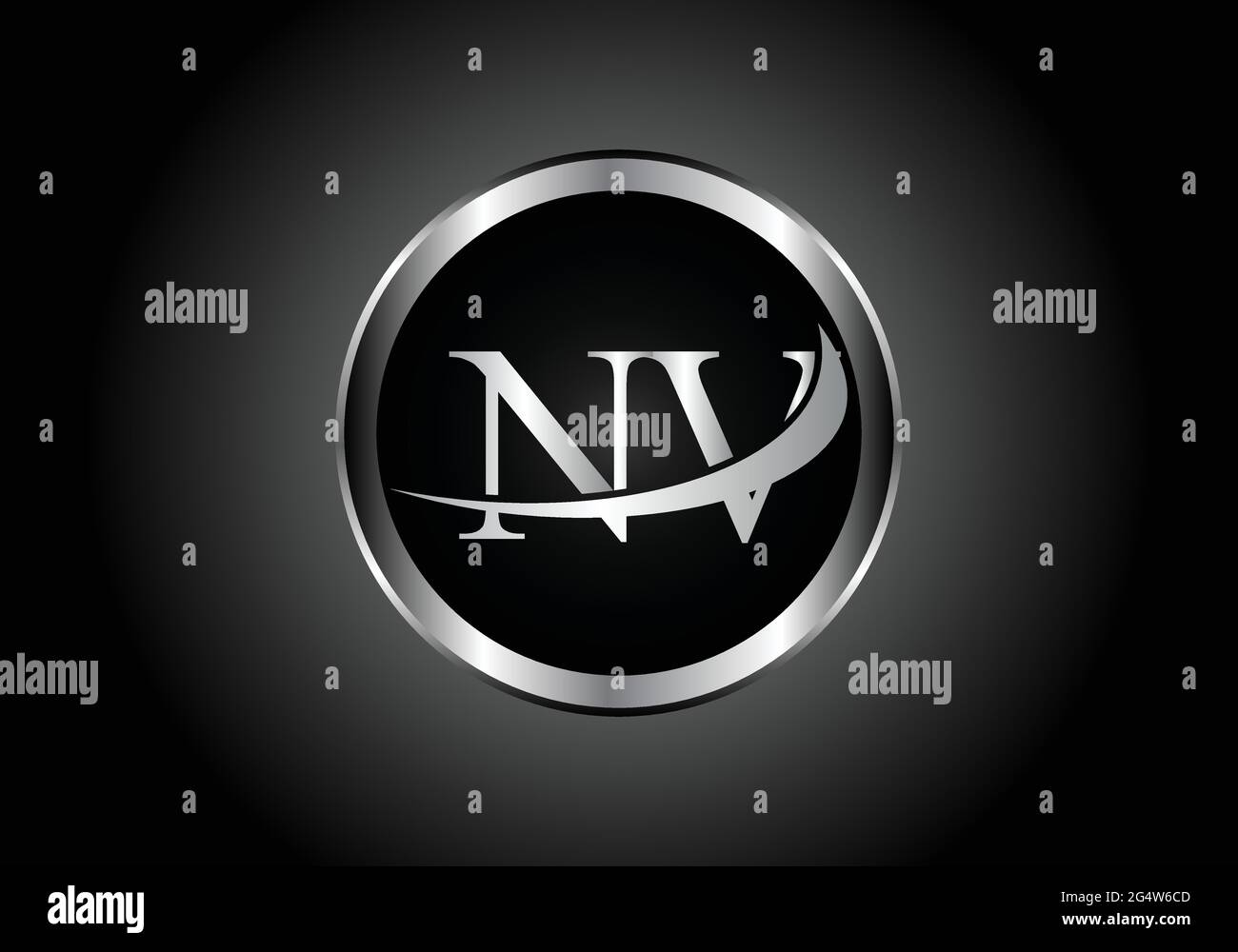 silver letter NV metal combination alphabet logo icon design with grey ...