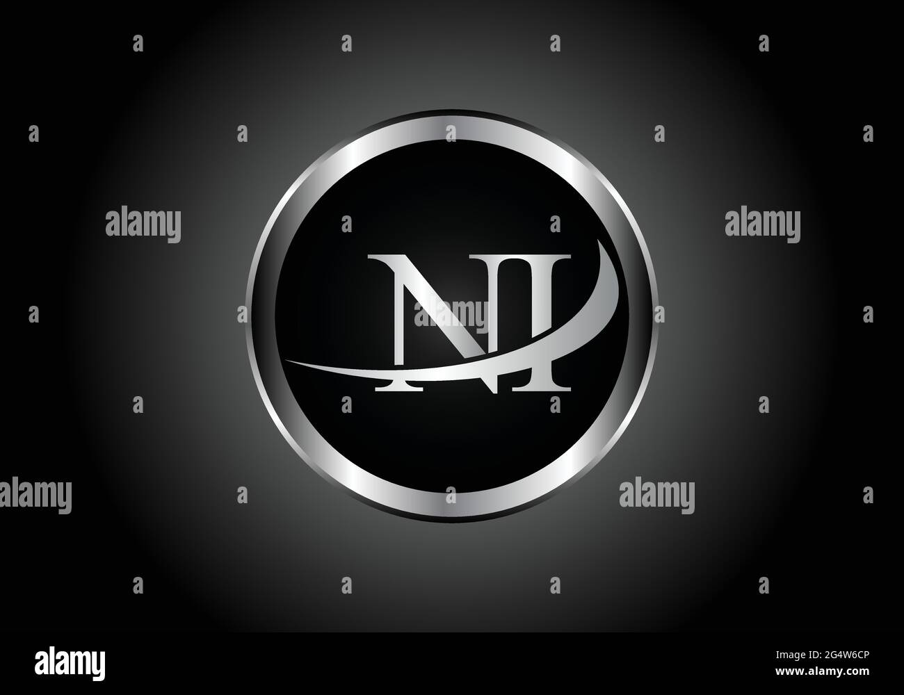 silver letter NI metal combination alphabet logo icon design with grey ...