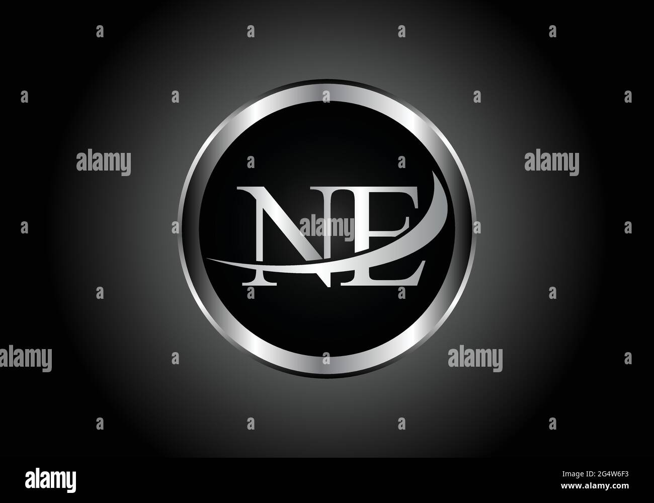 silver letter NE metal combination alphabet logo icon design with grey ...