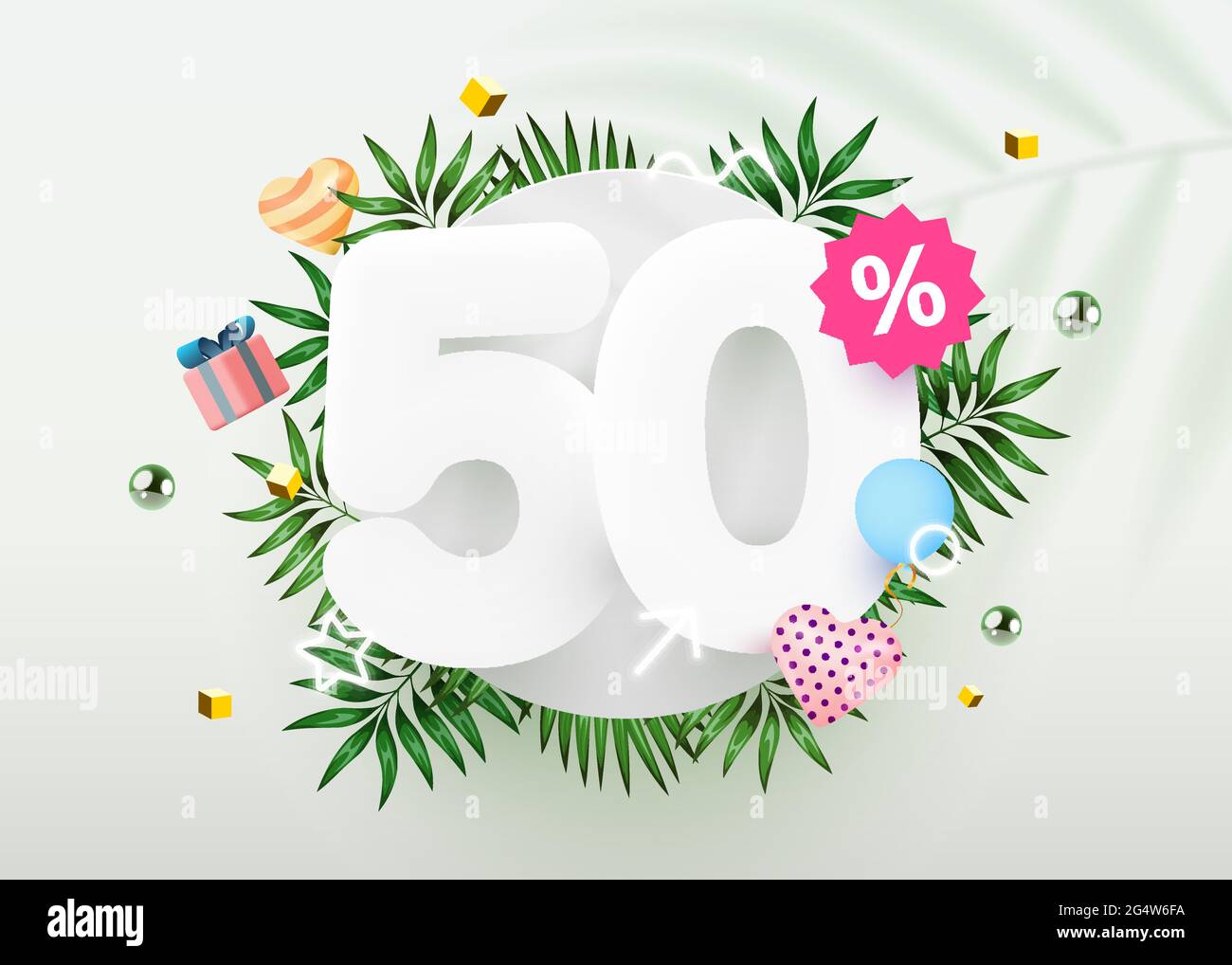 50 percent Off. Discount creative composition. Summer sale 50% banner ...