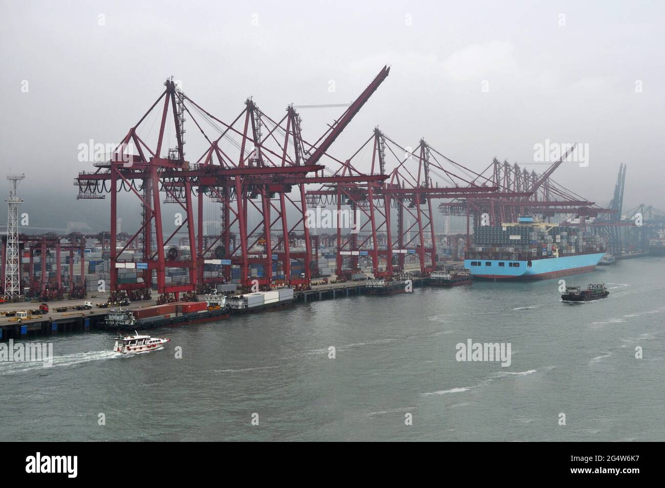 industrial port with containers. Container terminal of port Hong Kong ...