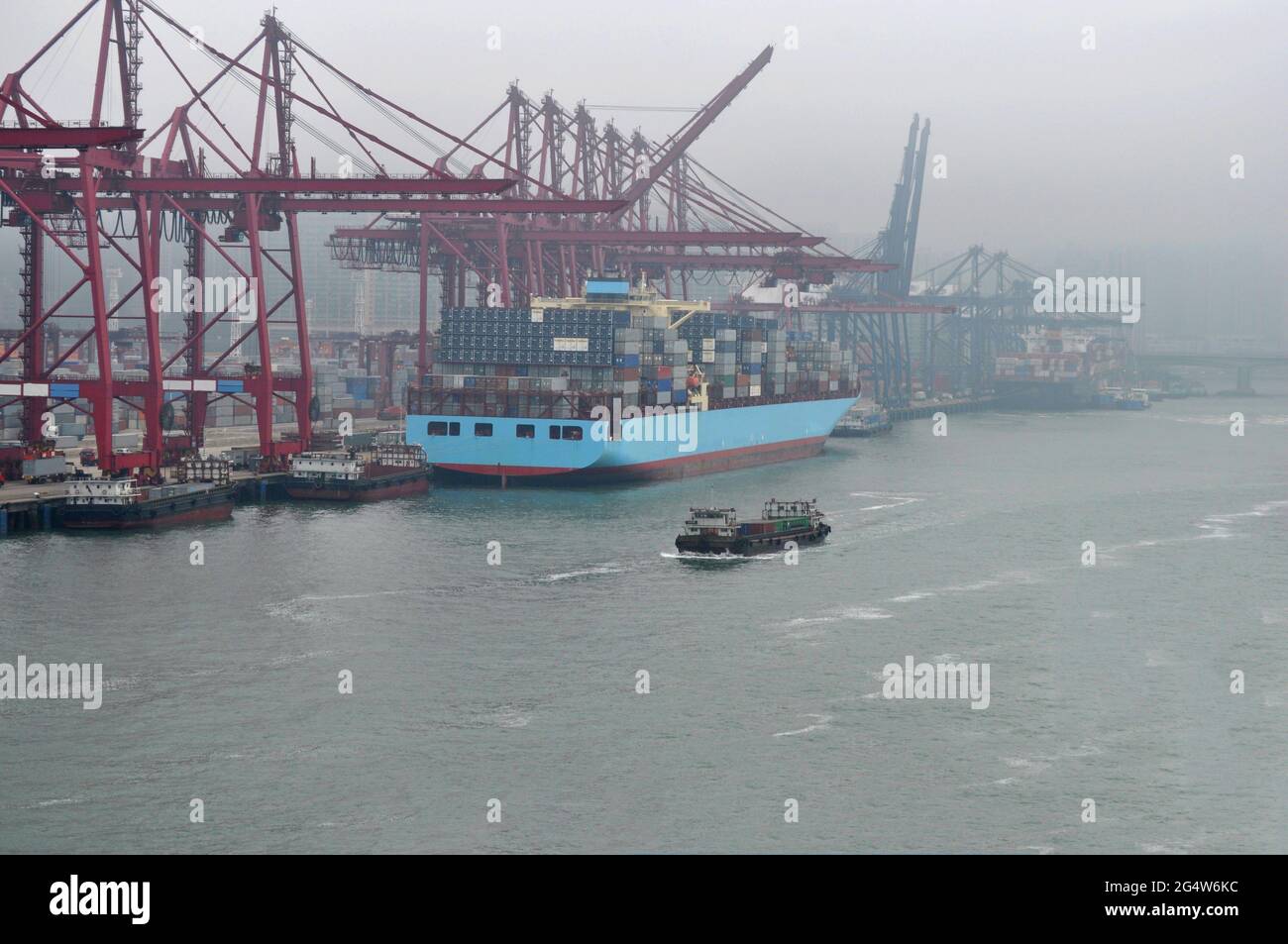industrial port with containers. Container terminal of port Hong Kong ...