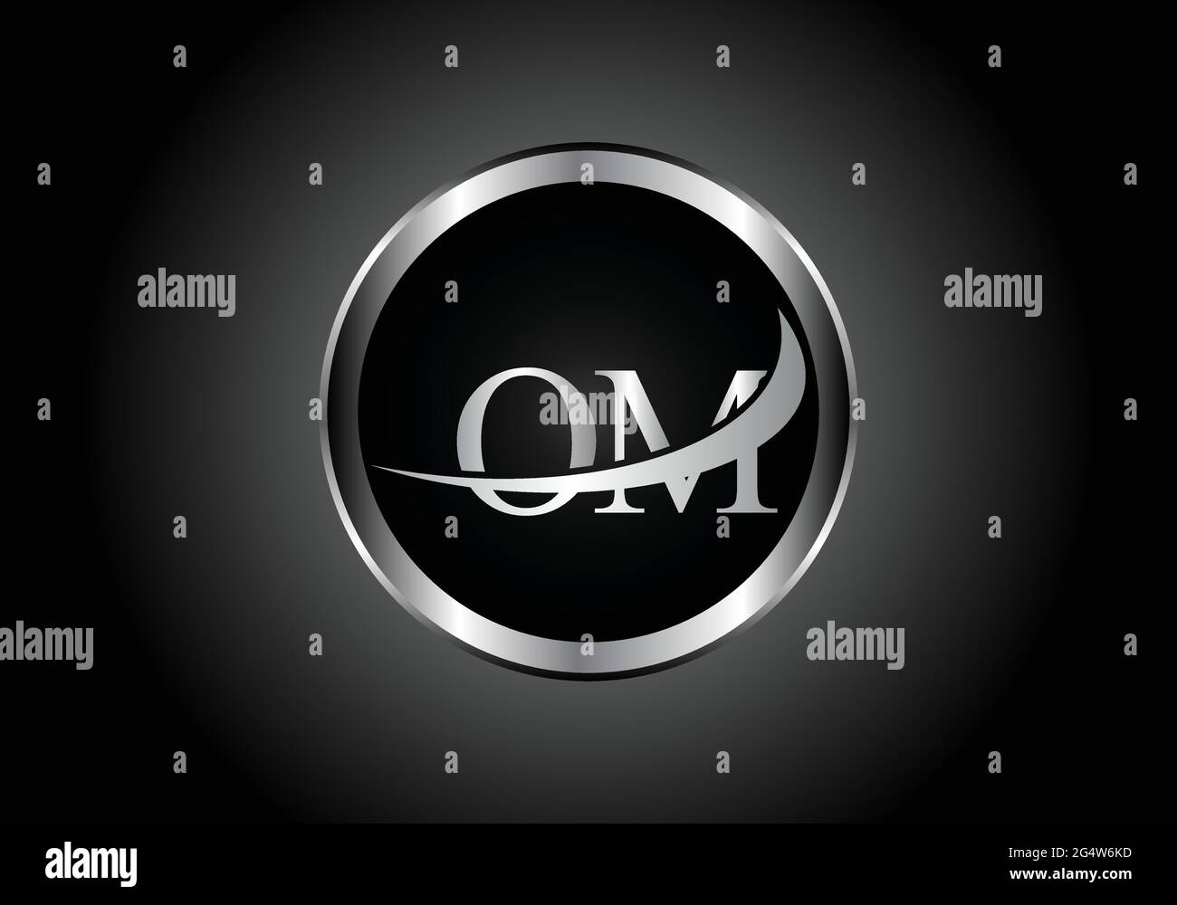 silver letter OM metal combination alphabet logo icon design with grey ...